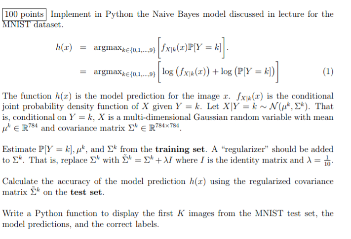 100 points Implement in Python the Naive Bayes model | Chegg.com