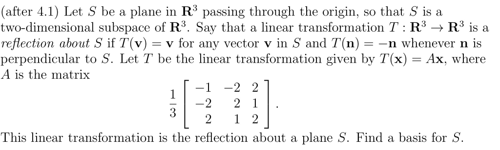 Solved (after 4.1) Let S be a plane in R3 passing through | Chegg.com