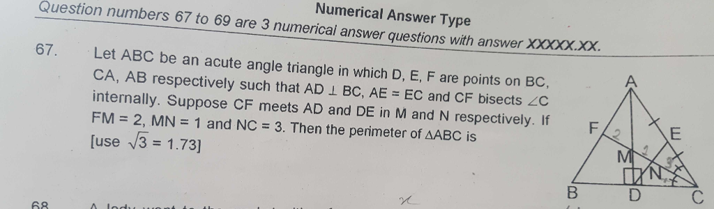 Solved Numerical Answer Type Question numbers 67 to 69 are 3 | Chegg.com