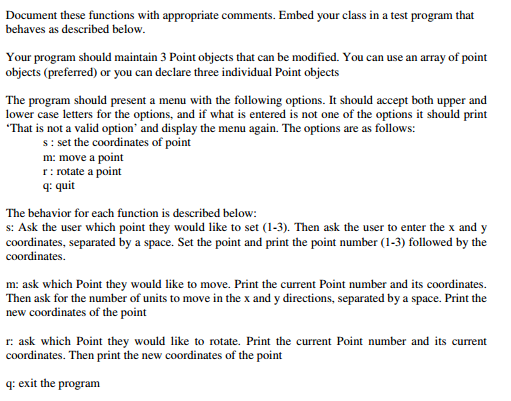 Solved Write A Definition Of A Class Named Point That Might