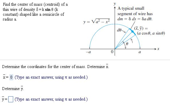 Solved Find the center of mass (centroid) of a thin wire of | Chegg.com