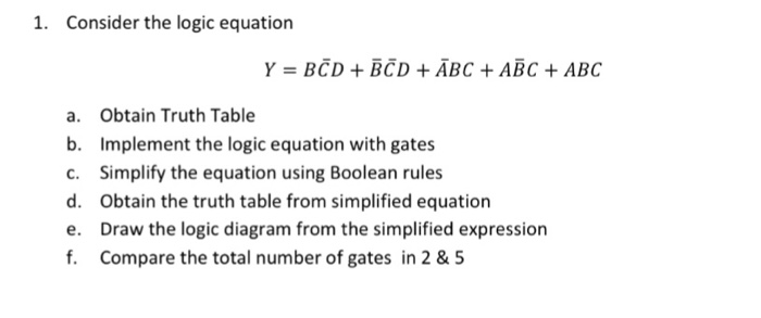 Solved Consider the logic equation Y = BCD + BCD + ABC + ABC | Chegg.com