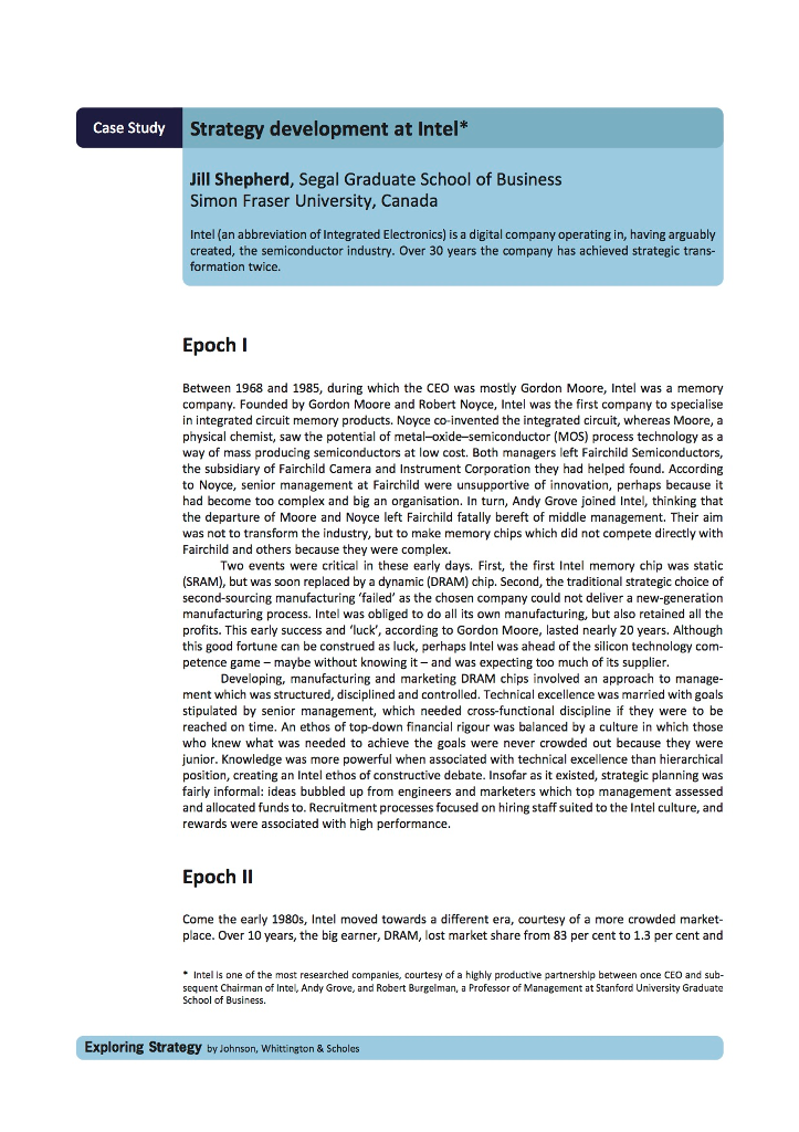 Case Study Strategy development at Intel* ill | Chegg.com