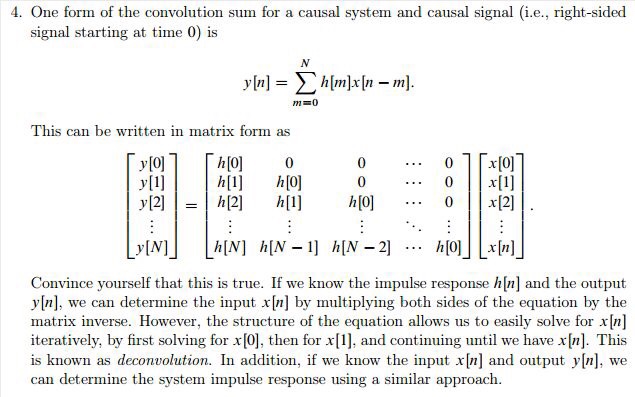 Solved 4. One form of the convolution sum for a causal | Chegg.com