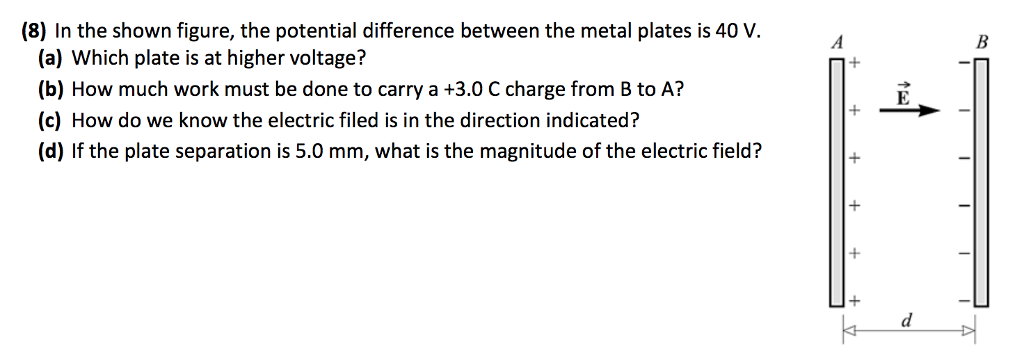 Solved (8) In the shown figure, the potential difference | Chegg.com