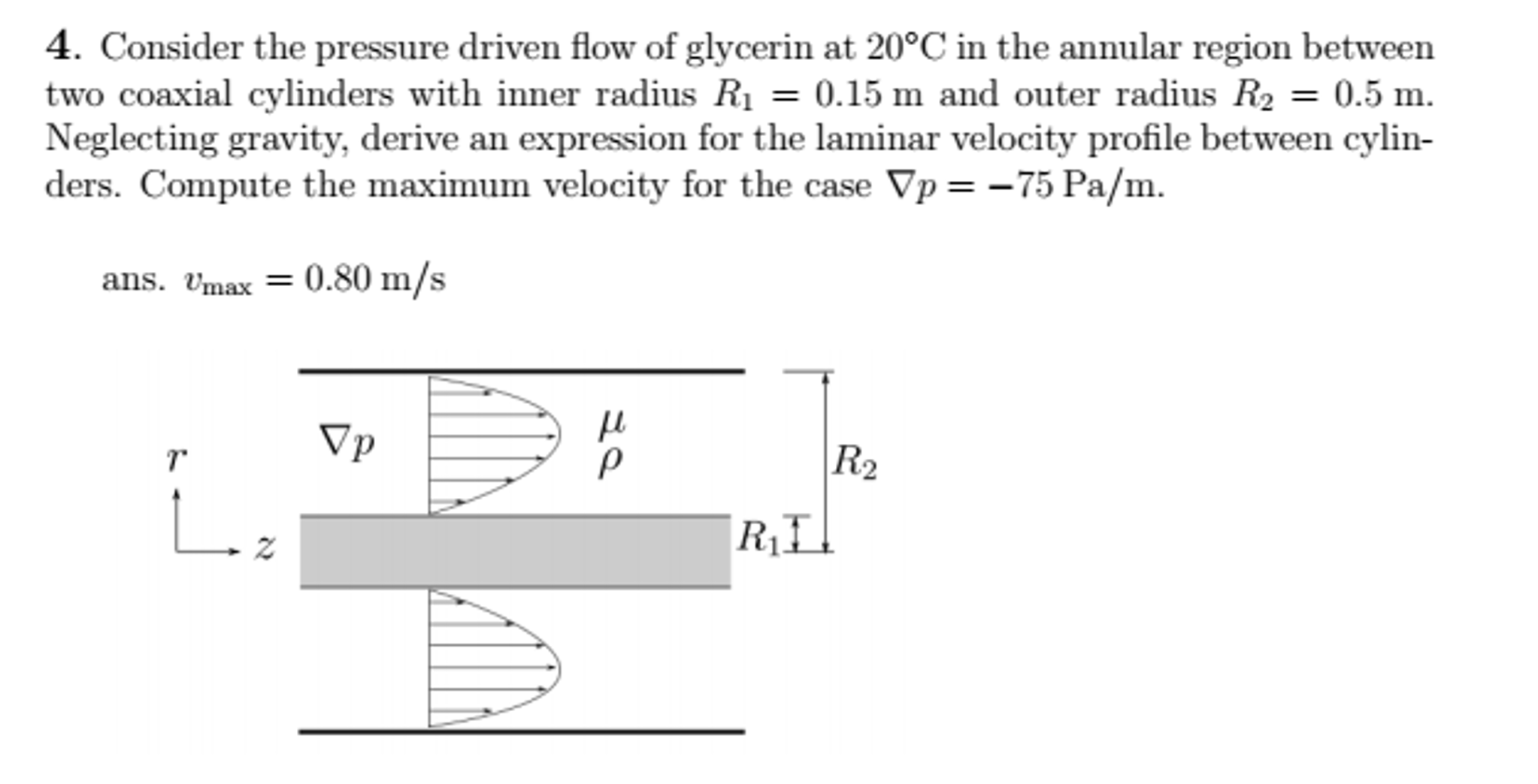 Consider the pressure driven flow of glycerin at 20 | Chegg.com