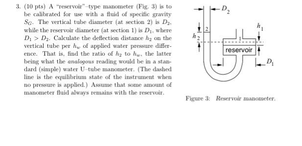 Solved A "reservoir" -type manometer (Fig. 3) is to be | Chegg.com