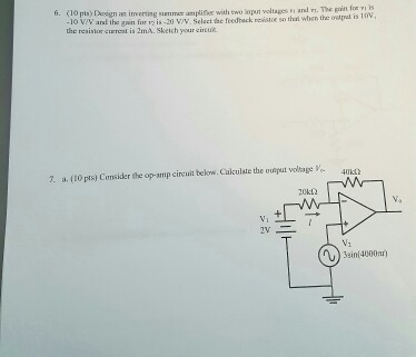 Solved Design an inverting summer amplifier with two input | Chegg.com