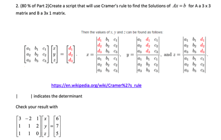 Solved Create a script that will use Cramer's rule to find | Chegg.com