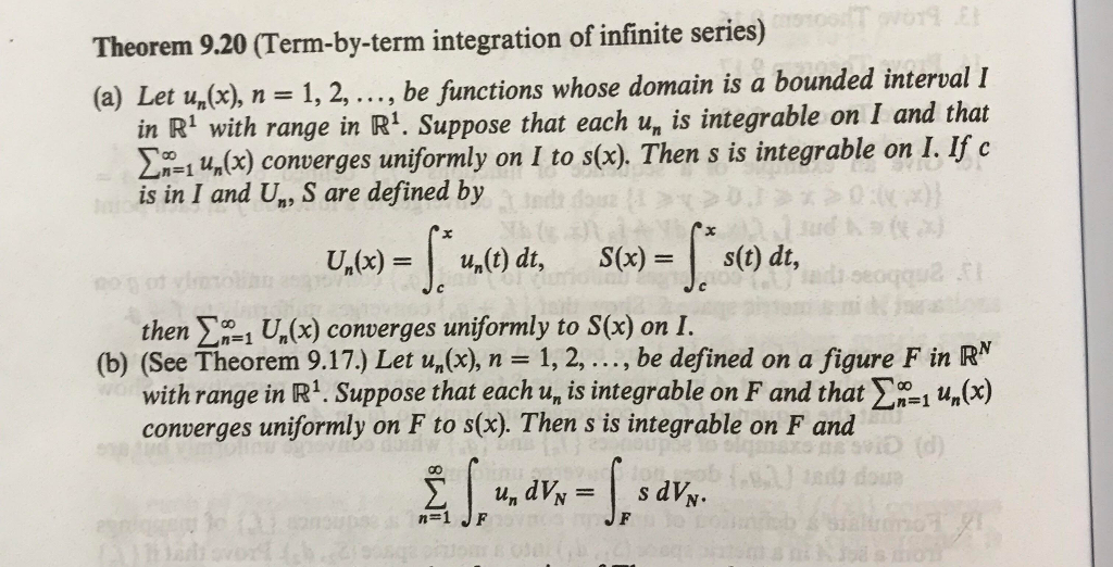 Solved Theorem 9.20 (Term-by-term integration of infinite | Chegg.com