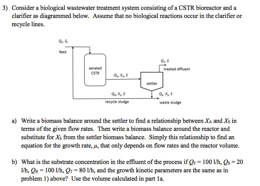 Solved 3) Consider a biological wastewater treatment system | Chegg.com
