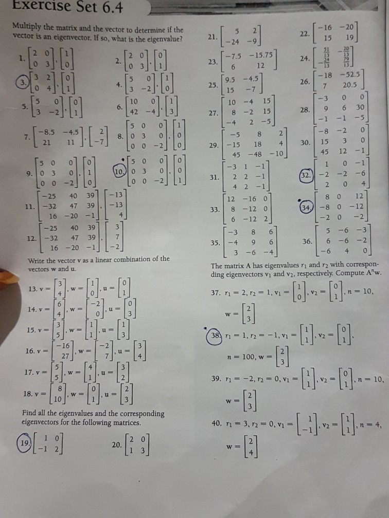Solved Exercise Set 6.4 Multiply the matrix and the vector | Chegg.com