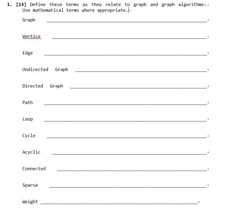 Solved Define these terms as they relate to graph and graph | Chegg.com