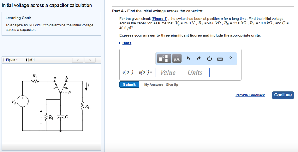 Solved Initial voltage across a capacitor calculation | Chegg.com
