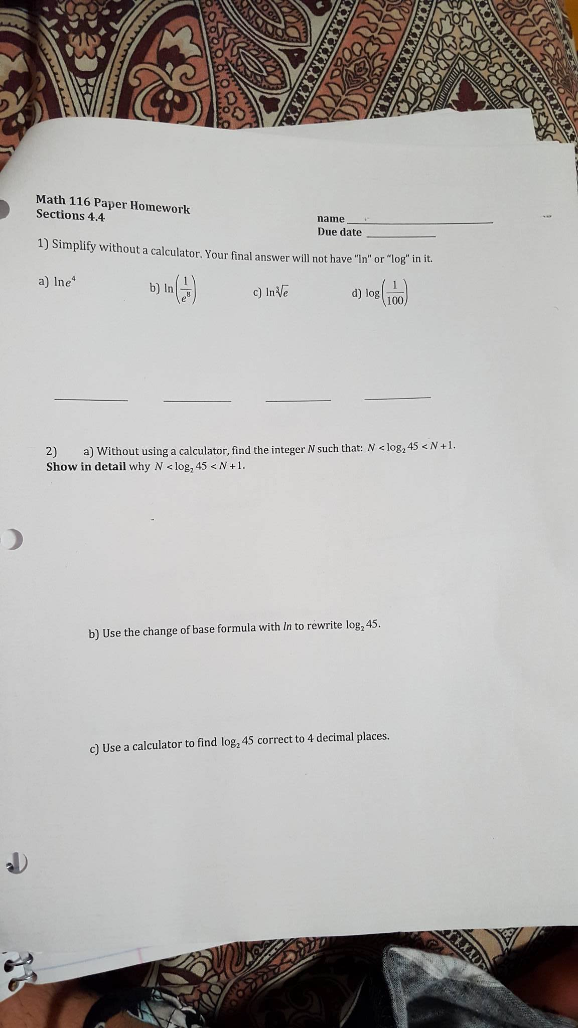 Solved Simplify Without A Calculator Your Final Answer Will 