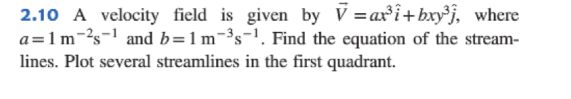 Solved 2.10 A velocity field is given by V = ax^3i+ by^3j, | Chegg.com