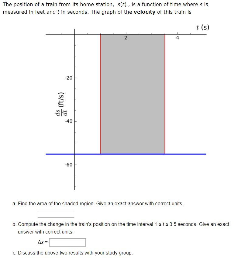 Solved The position of a train from its home station, s(t), | Chegg.com