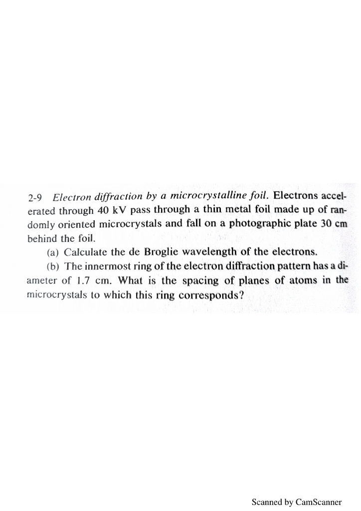 Solved 2-9 Electron diffraction by a microcrystalline foil. | Chegg.com