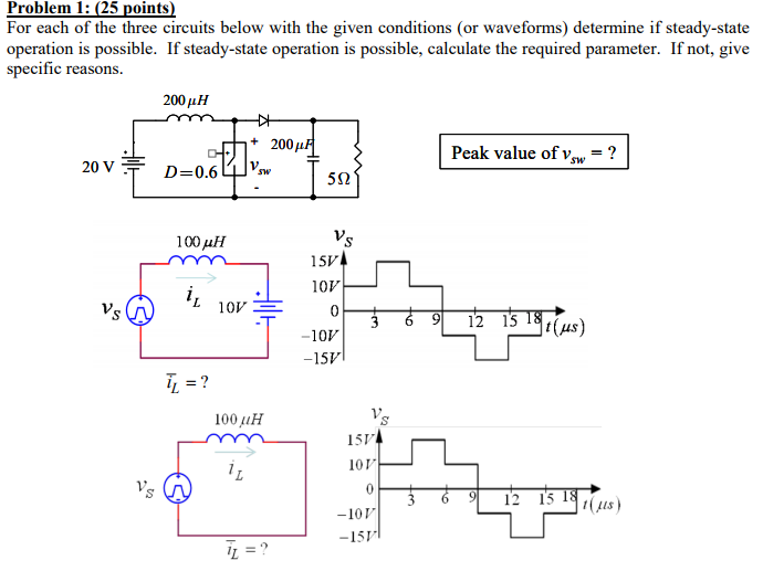 Solved Problem 1: (25 points For each of the three circuits | Chegg.com