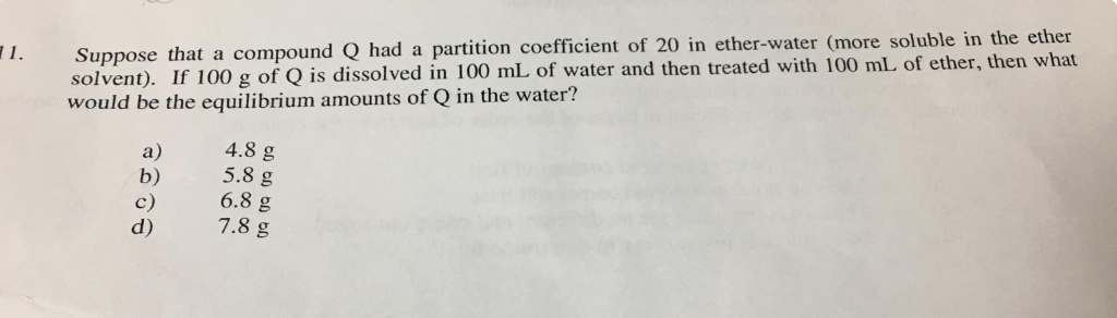 Solved Suppose that a compound Q had a partition coefficient | Chegg.com