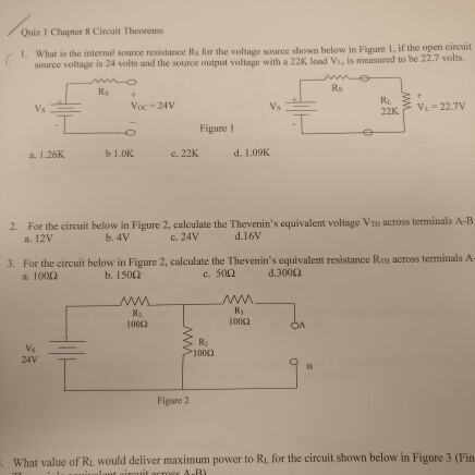 Solved Quiz Chapter 8 Circuit Theorems What is the internal | Chegg.com