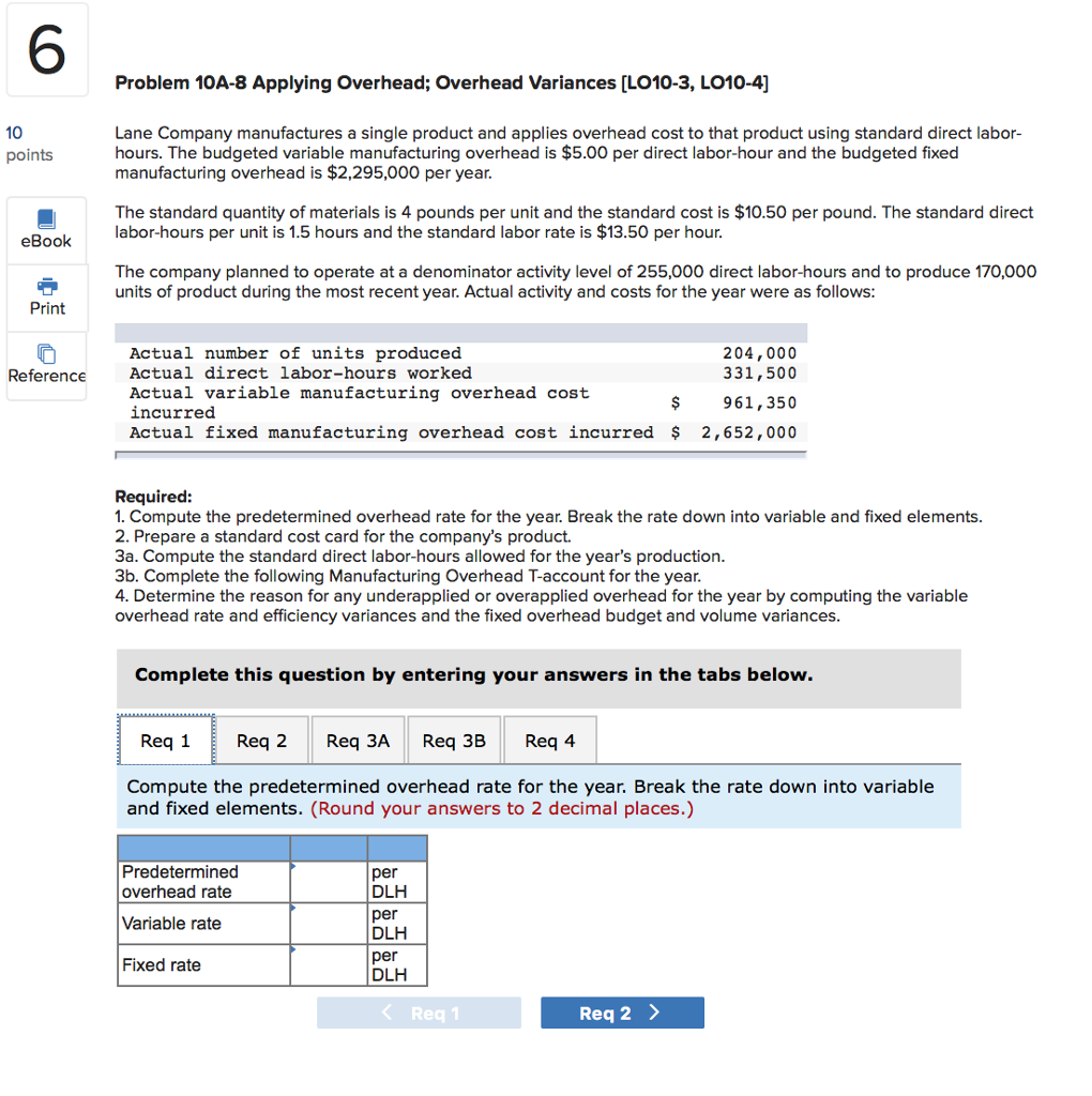 Solved 6 Problem 10A-8 Applying Overhead; Overhead Variances | Chegg.com