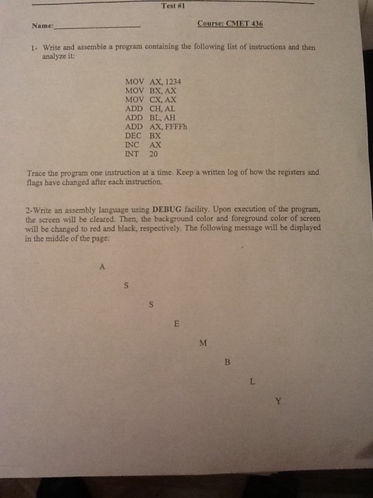 Write and assemble a program containing the following | Chegg.com