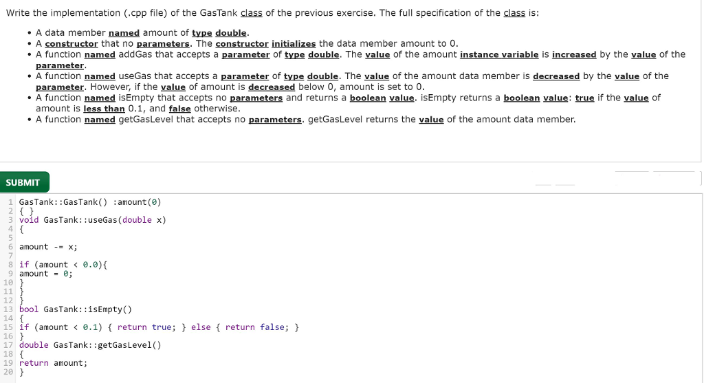 Solved Write The Implementation Cpp File Of The Gastank