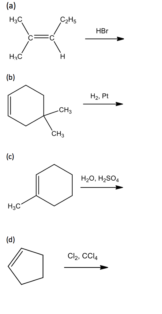 Solved H2C C2H5 215 HBr H2C H2, Pt CH3 CH3 H20, H2SO4 2004 | Chegg.com
