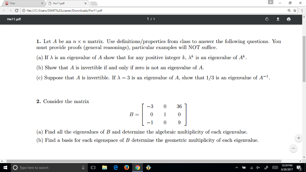 Solved Let A be an n times n matrix. Use | Chegg.com