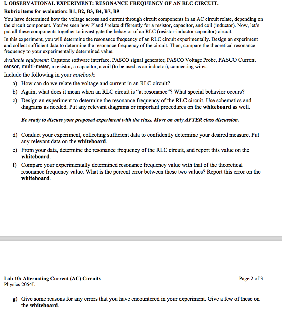 Solved I. OBSERVATIONAL EXPERIMENT: RESONANCE FREQUENCY OF | Chegg.com
