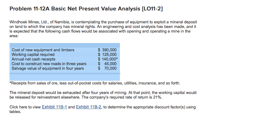 Solved Problem 11-12A Basic Net Present Value Analysis | Chegg.com