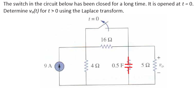 Solved The switch in the circuit below has been closed for a | Chegg.com
