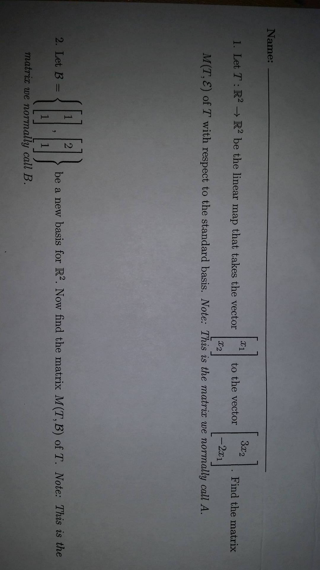 Solved Let T: R^2 rightarrow R^2 be the linear map that | Chegg.com