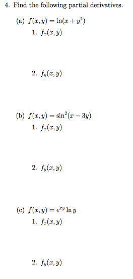 Solved 4. Find the following partial derivatives. (a) | Chegg.com