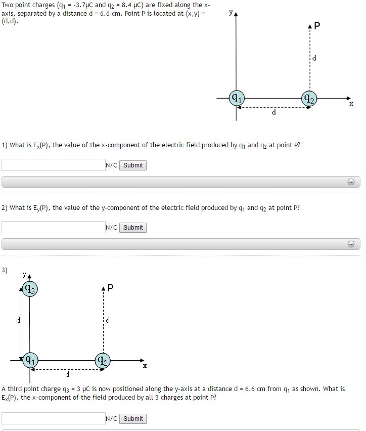 Solved Two point charges (q1 = -3.7?C and q2 = 8.4 ?C) are | Chegg.com