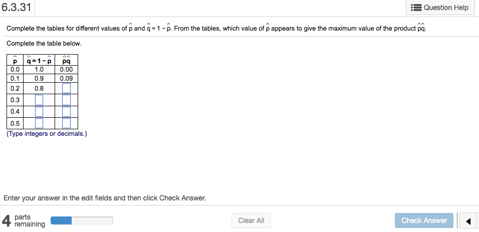 Solved Complete the tables for different values of p and q = | Chegg.com