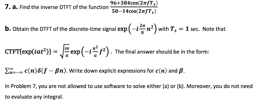 Find the inverse DTFT of the function 96 + 384 cos(2 | Chegg.com