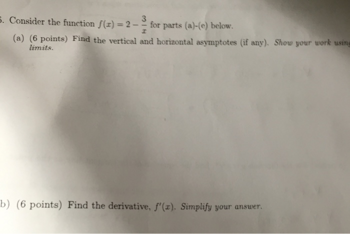 Solved Consider the function f(x) = 2 - 3/x for parts | Chegg.com