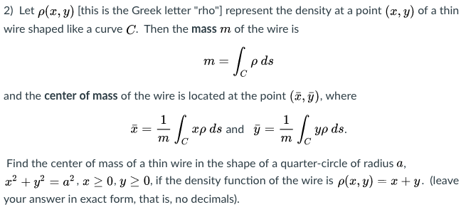 Solved 2) Let ρ(x, y) [this is the Greek letter "rho"] | Chegg.com