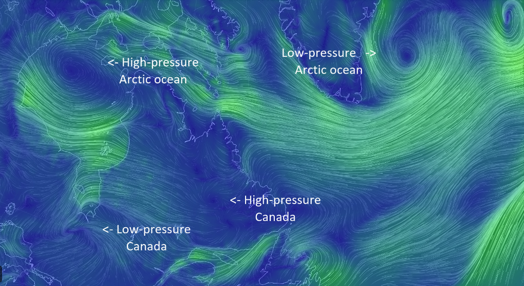 Solved For this earth wind map of Northern Canada answer | Chegg.com