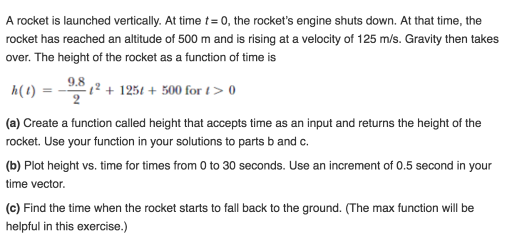 Solved A rocket is launched vertically. At time 0, the | Chegg.com