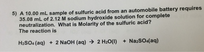 Solved A 10.00 mL sample of sulfuric acid from an automobile | Chegg.com