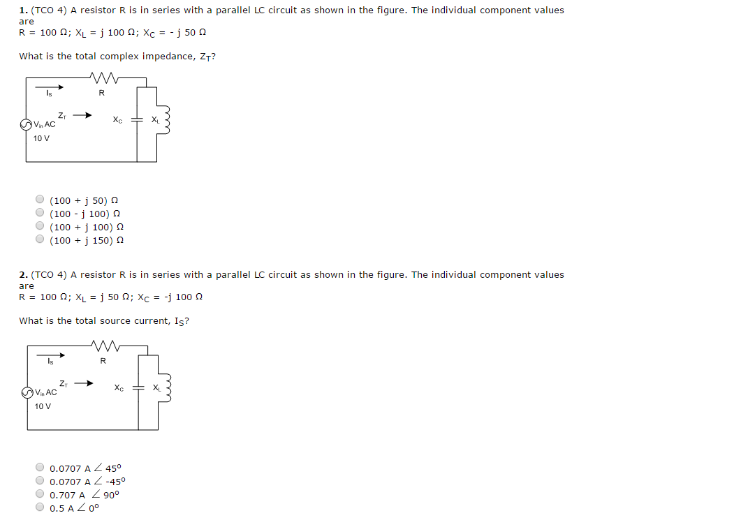 Solved A resistor R is in series with a parallel LC circuit | Chegg.com
