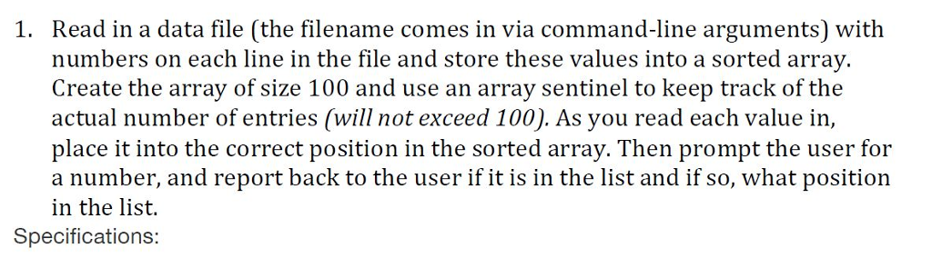 Solved 1. Read in a data file (the filename comes in via | Chegg.com