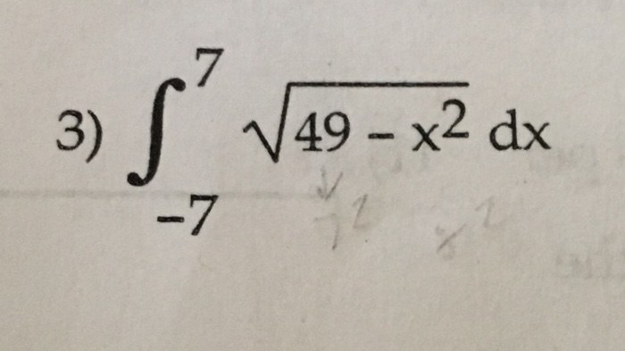 Solved integral_-7^7 square root 49 - x^2 dx intregrand and | Chegg.com