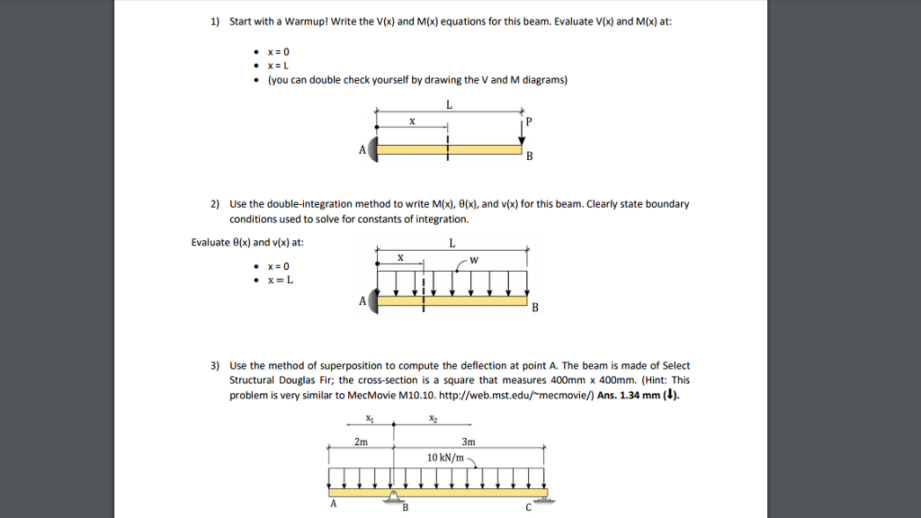 Solved Use the double-integration method to write M(x), | Chegg.com