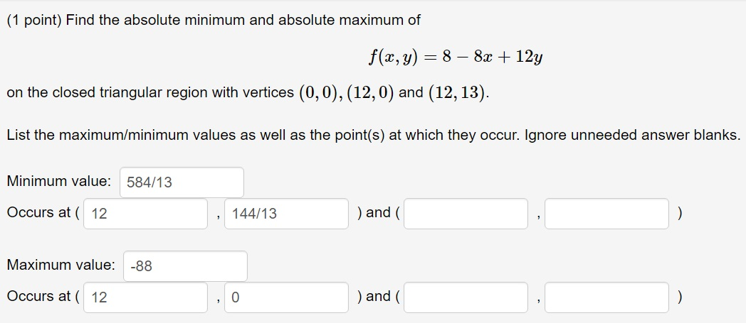 Solved Find the absolute minimum and absolute maximum of | Chegg.com