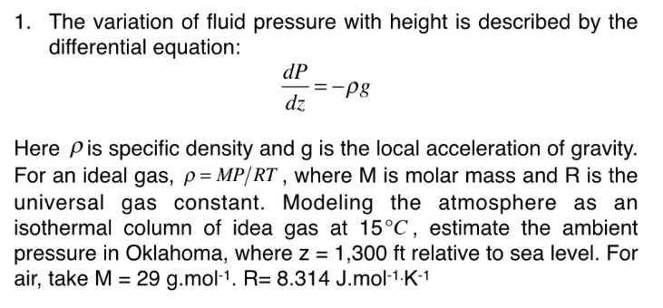 Solved 1. The variation of fluid pressure with height is | Chegg.com