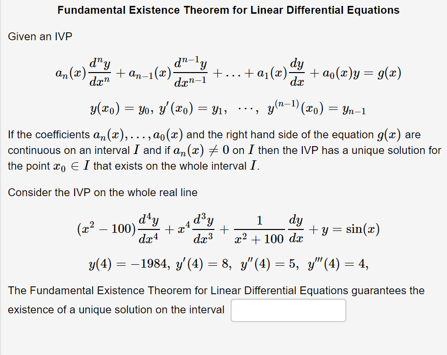 Solved Fundamental Existence Theorem for Linear Differential | Chegg.com